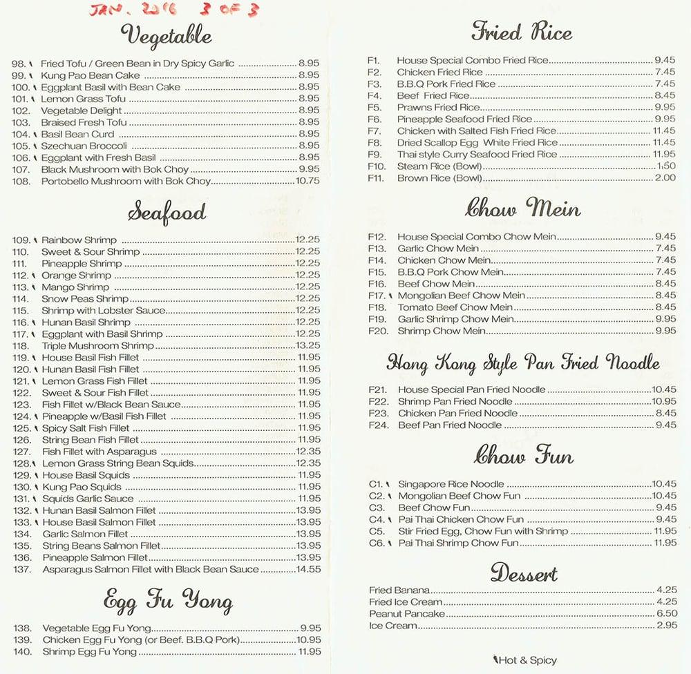 Menu at Ming's Restaurant, Belvedere Tiburon