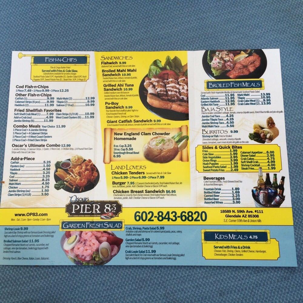 Menu at Oscar's Pier 83 restaurant, Glendale
