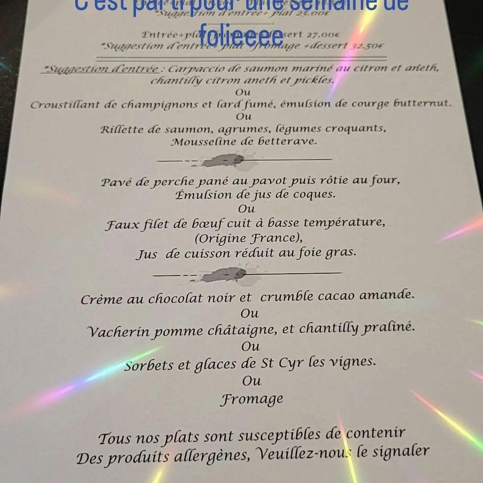 Menu au Mise en scene restaurant, Montbrison