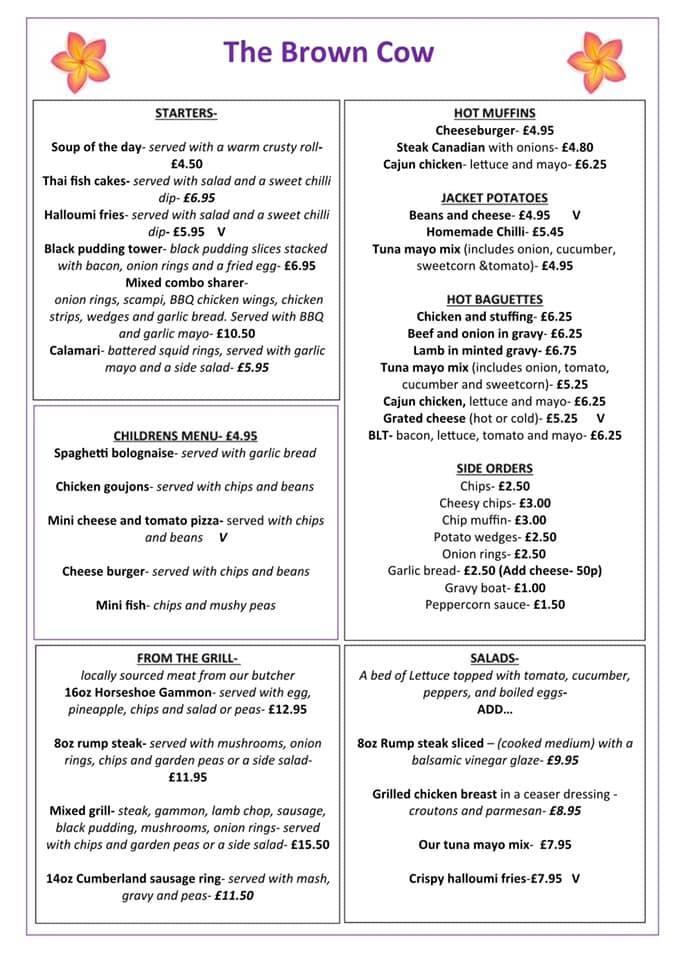 Menu at The Brown Cow pub & bar, Bury, Burrs Country Park