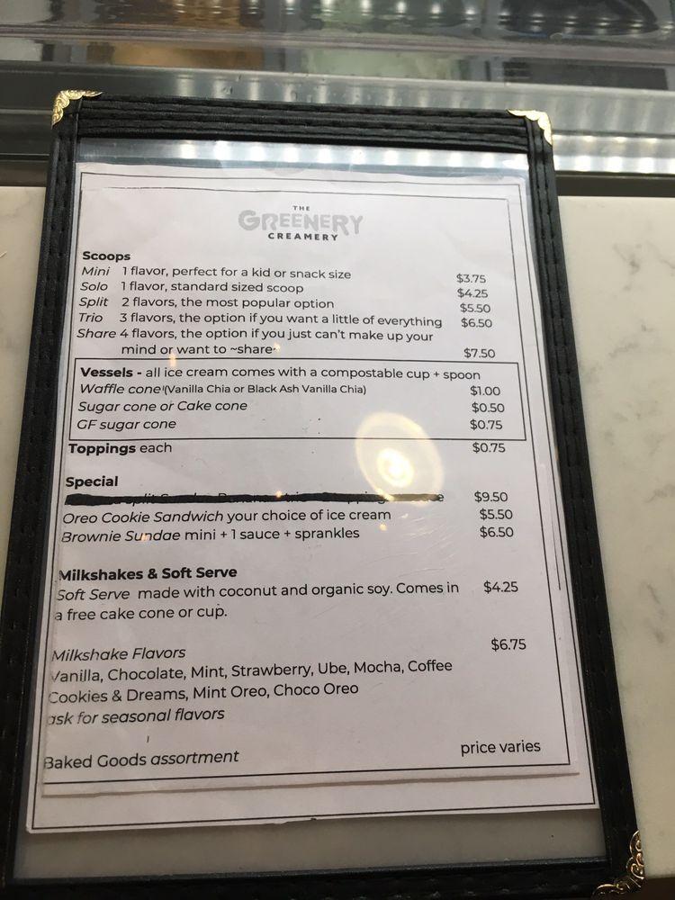 Menu at The Greenery Creamery Sanford pizzeria, Sanford, 212 W 1st St