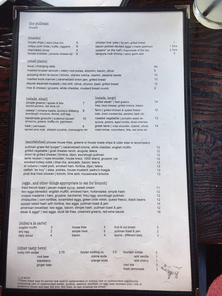 Menu at The Pullman pub & bar, Glenwood Springs