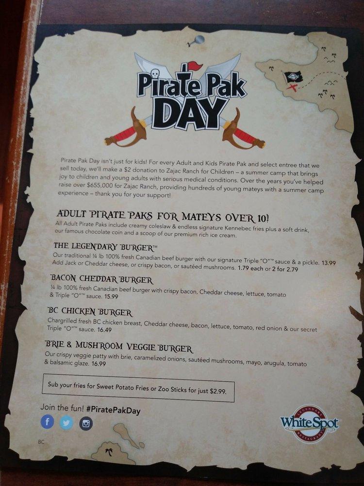 Menu at White Spot Penticton restaurant, Penticton