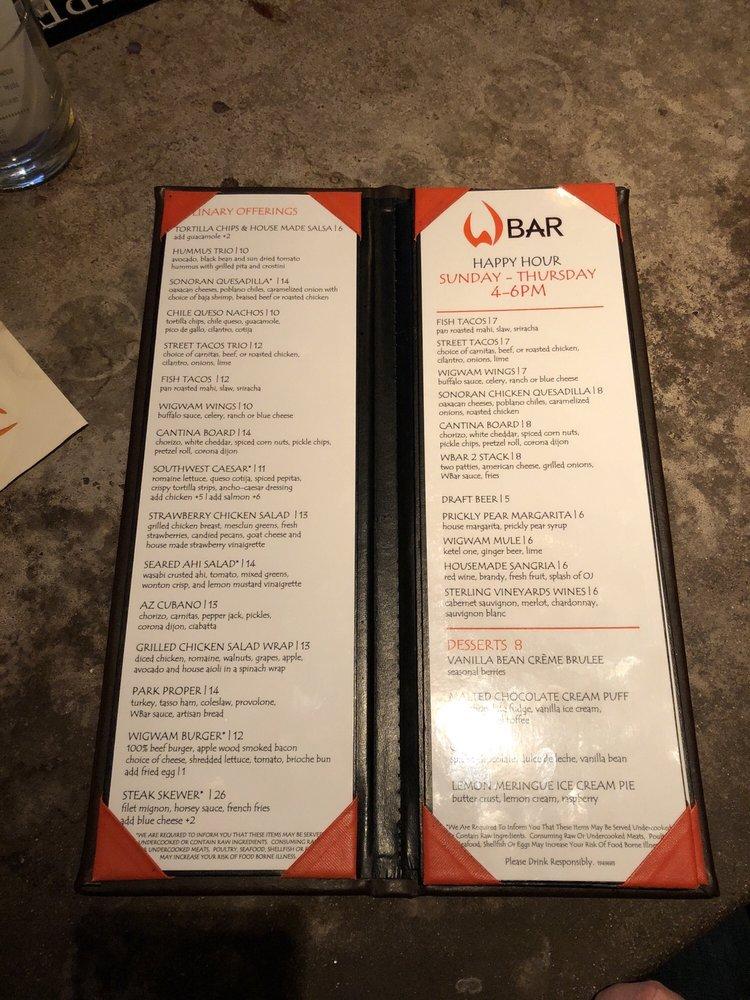 Menu at Wigwam Bar, Litchfield Park