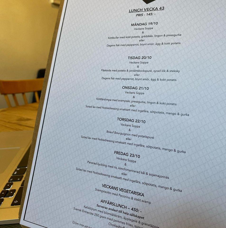 Menu at Astrids Ängby restaurant, Stockholm, Färjestadsvägen 8