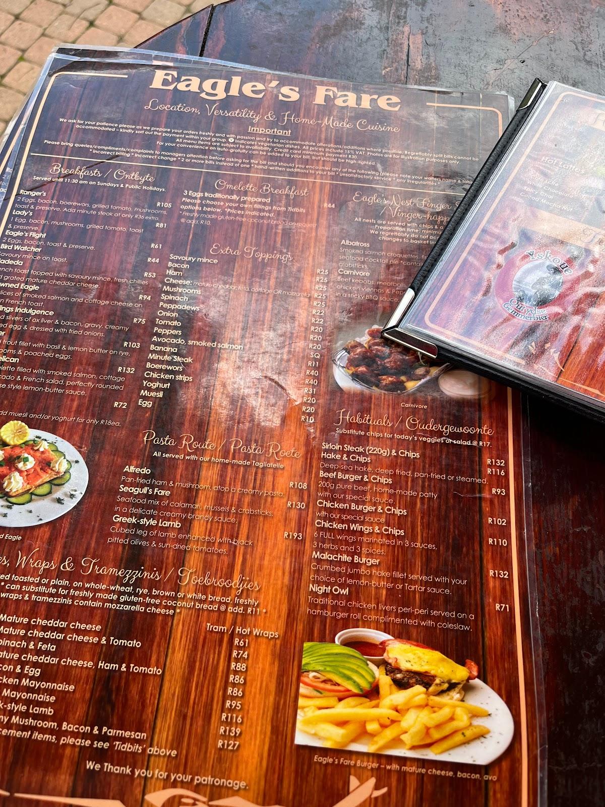 Carta de Eagles Fare Restaurant & Wedding Venue, Roodepoort, Walter ...