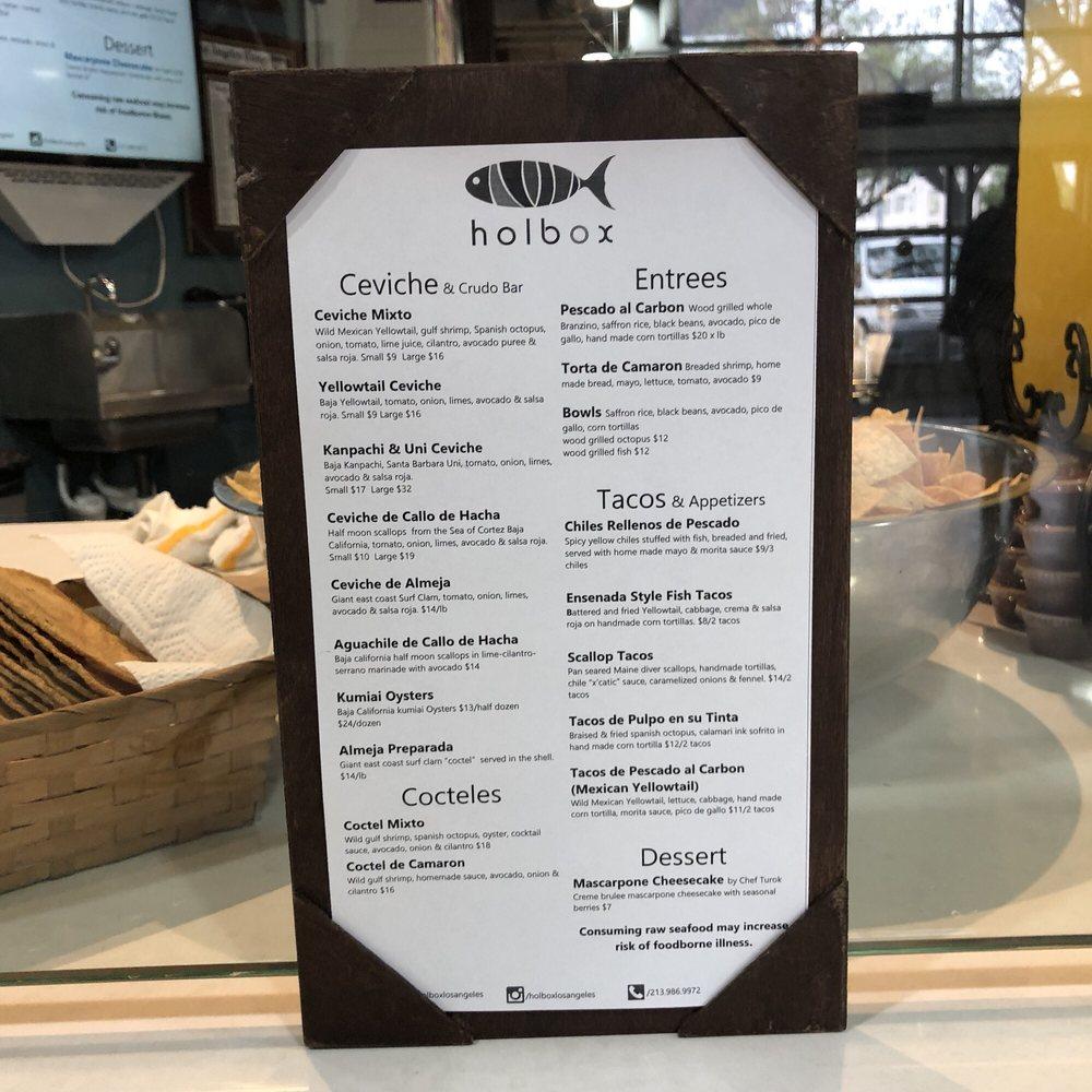 Menu at Holbox restaurant, Los Angeles