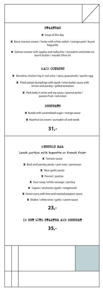 Menu at Karakter restaurant, Kraków