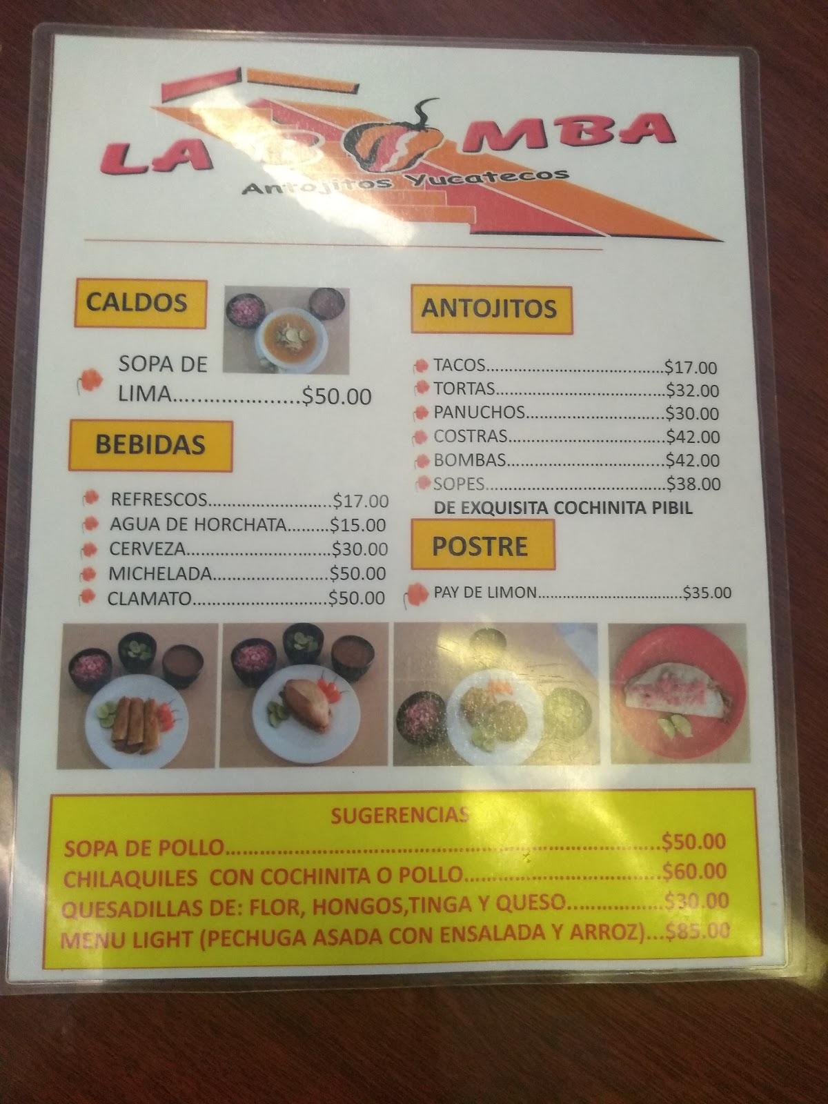 Menu at La Bomba restaurant, Mexico City, Campos Elíseos 414-Local D