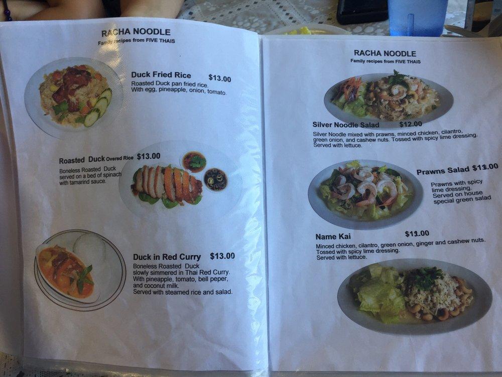 Menu at Racha Noodle restaurant, Redding