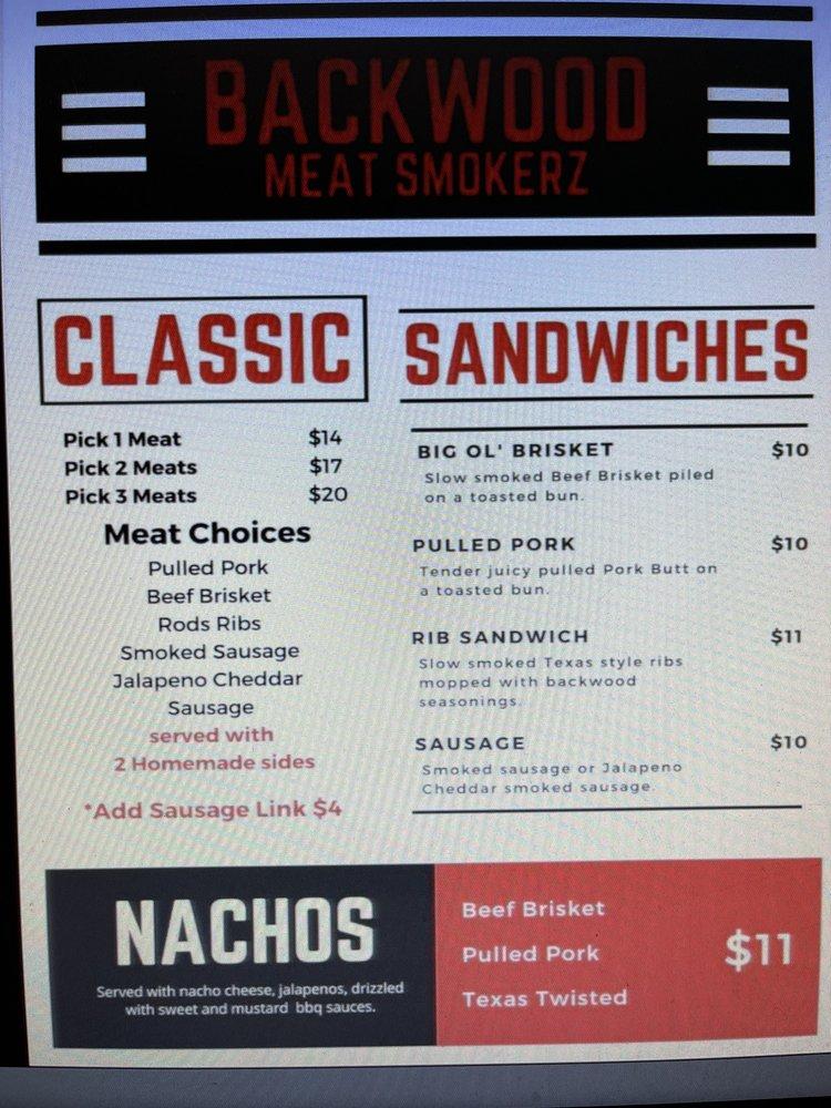 Menu at Backwood Meat Smokers BBQ, Jacksonville