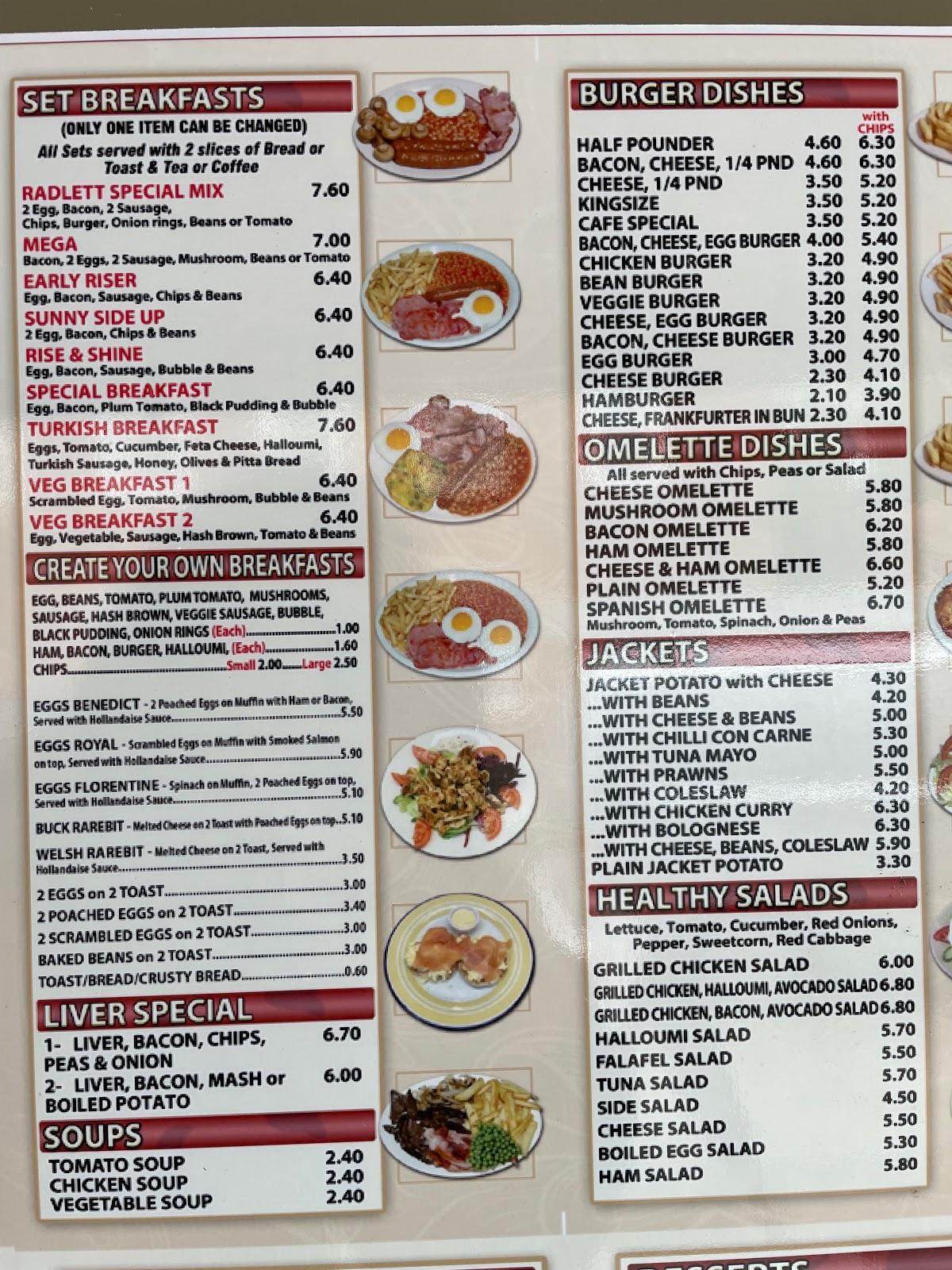 Menu at Cafe Radlett., Radlett