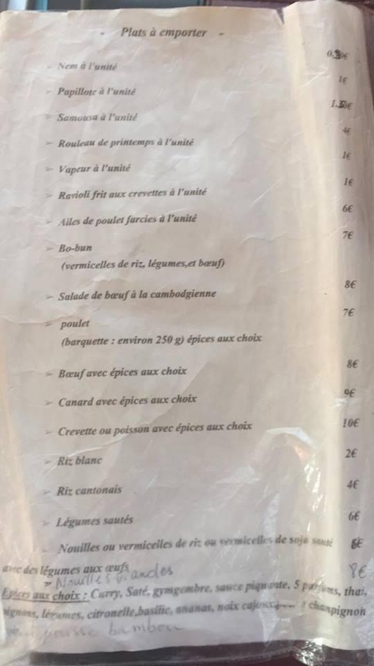 Carta del restaurante Délices d'Angkor, Saint-Gély-du-Fesc