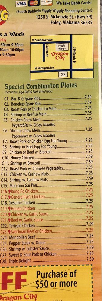 Menu at Dragon City restaurant, Foley