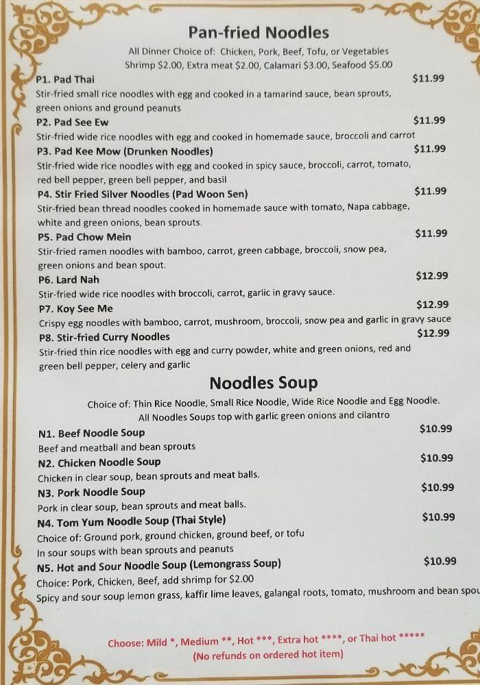 Menu at Happy Thai Restaurant, Bloomington