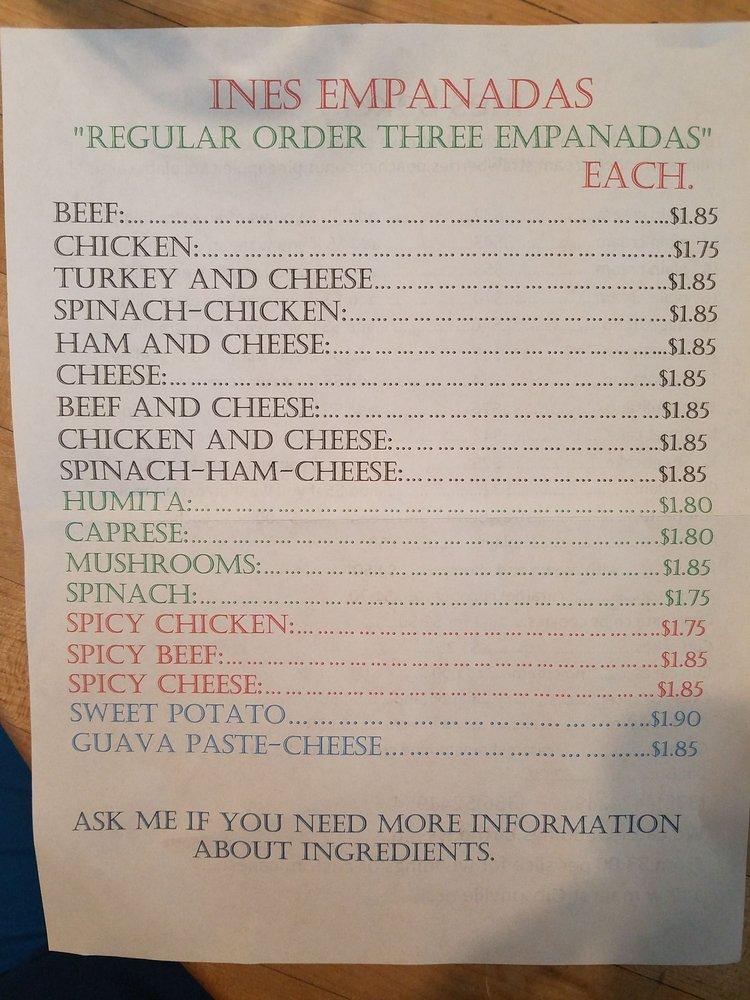 Menu at Inés Argentina bakery., Gibsonville