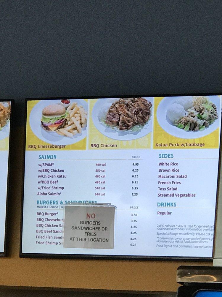Menu at L&L Hawaiian Barbecue, Tacoma