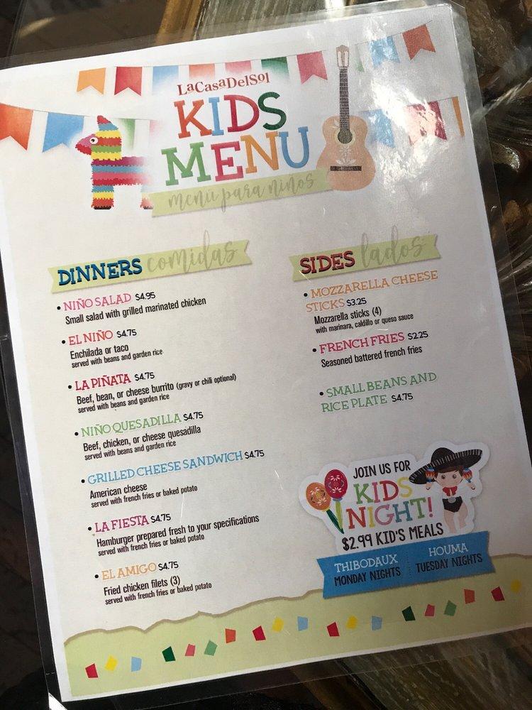 Menu at La Casa Del Sol - Thibodaux restaurant, Thibodaux