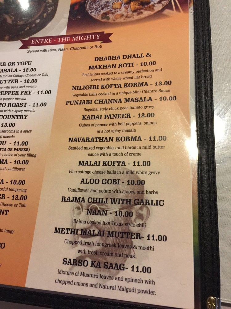 Menu at Malgudi Garden restaurant, Plano