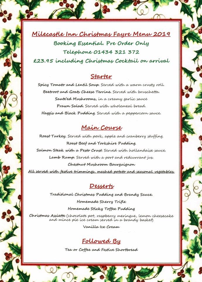 Menu at Milecastle Inn pub & bar, Haltwhistle