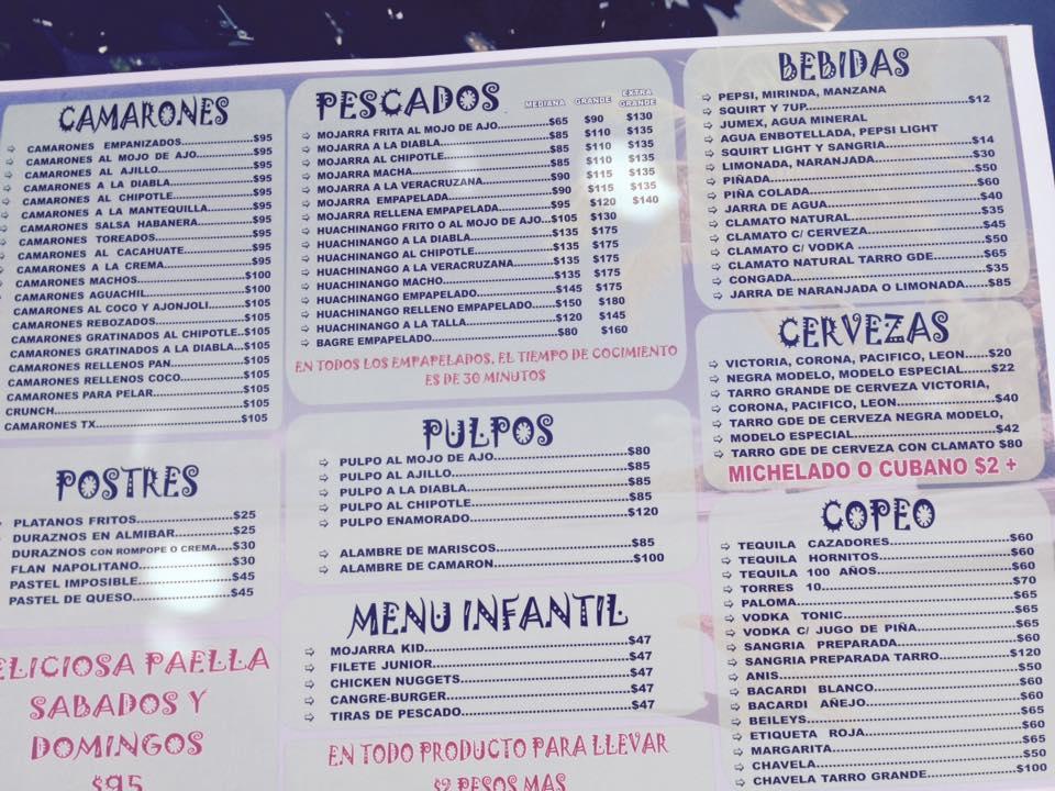 Menu at Pescados y Mariscos RICO MAR restaurant, Cuautla