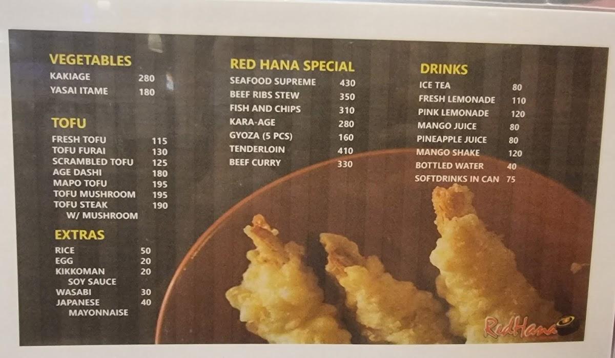 Menu at Red Hana Sushi Restaurant, Quezon City, 24 Matalino St