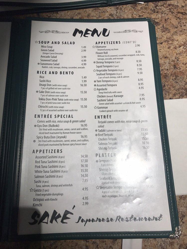Menu at Sake Japanese Restaurant, Selkirk
