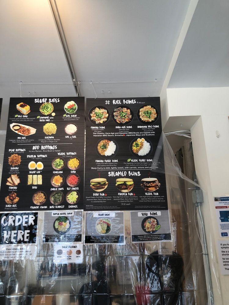 Menu at Slurp Ramen restaurant, Port Jefferson
