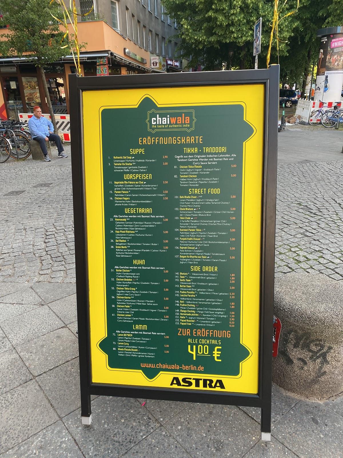 Speisekarte von Chaiwala restaurant, Berlin