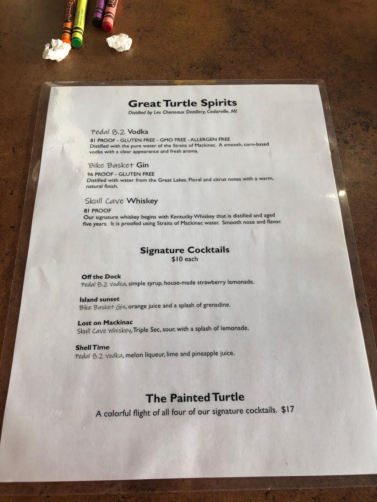 Menu at Great Turtle Brewery & Distillery restaurant, Mackinac Island