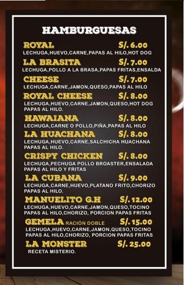 Menu at Manuelito Grill restaurant, Talara