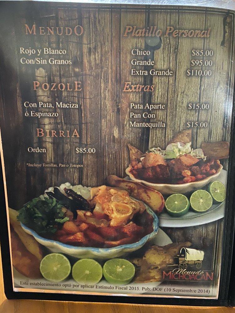 Carta del restaurante Menudo Michoacán, Ensenada