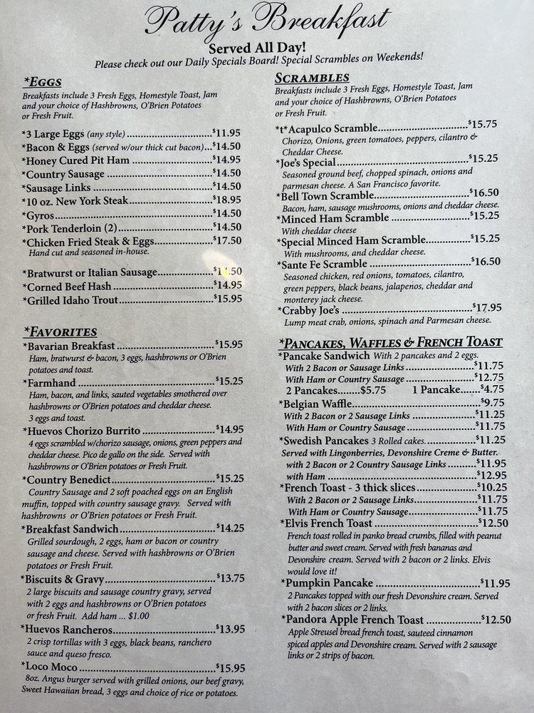 Carta del restaurante Patty’s Eggnest, Mountlake Terrace