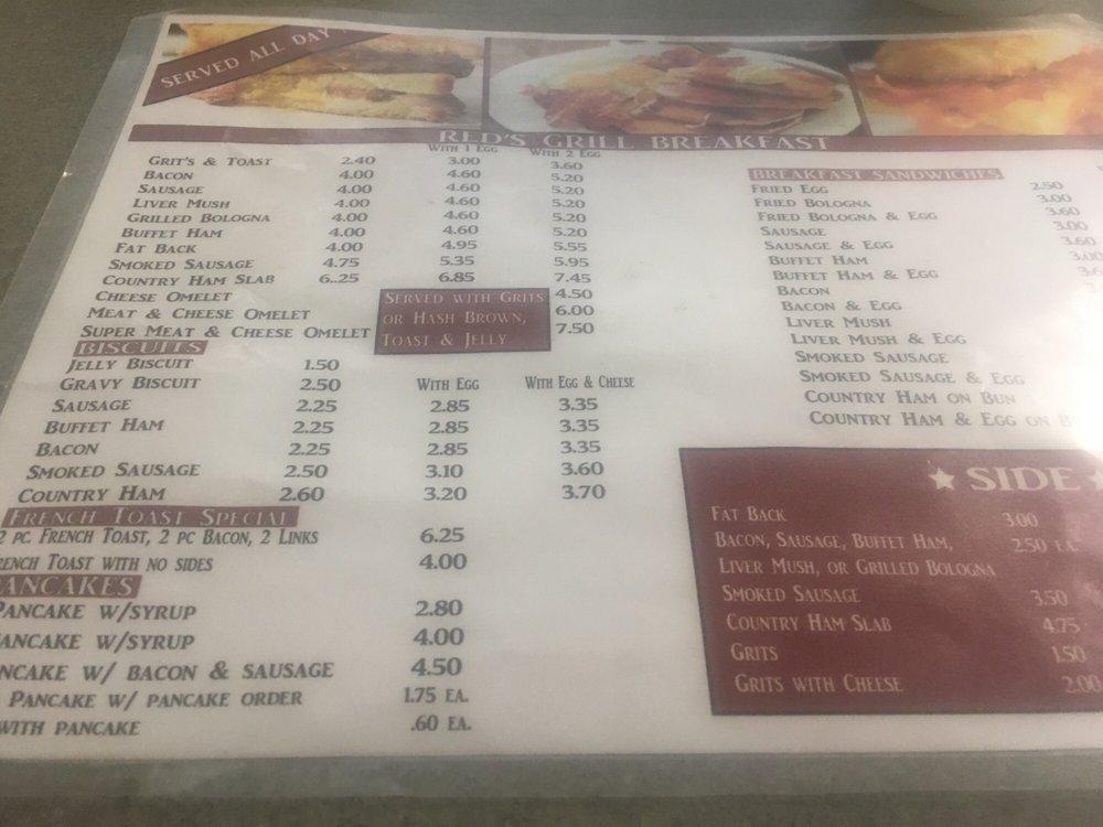 Menu at Red's Grill restaurant, Rock Hill