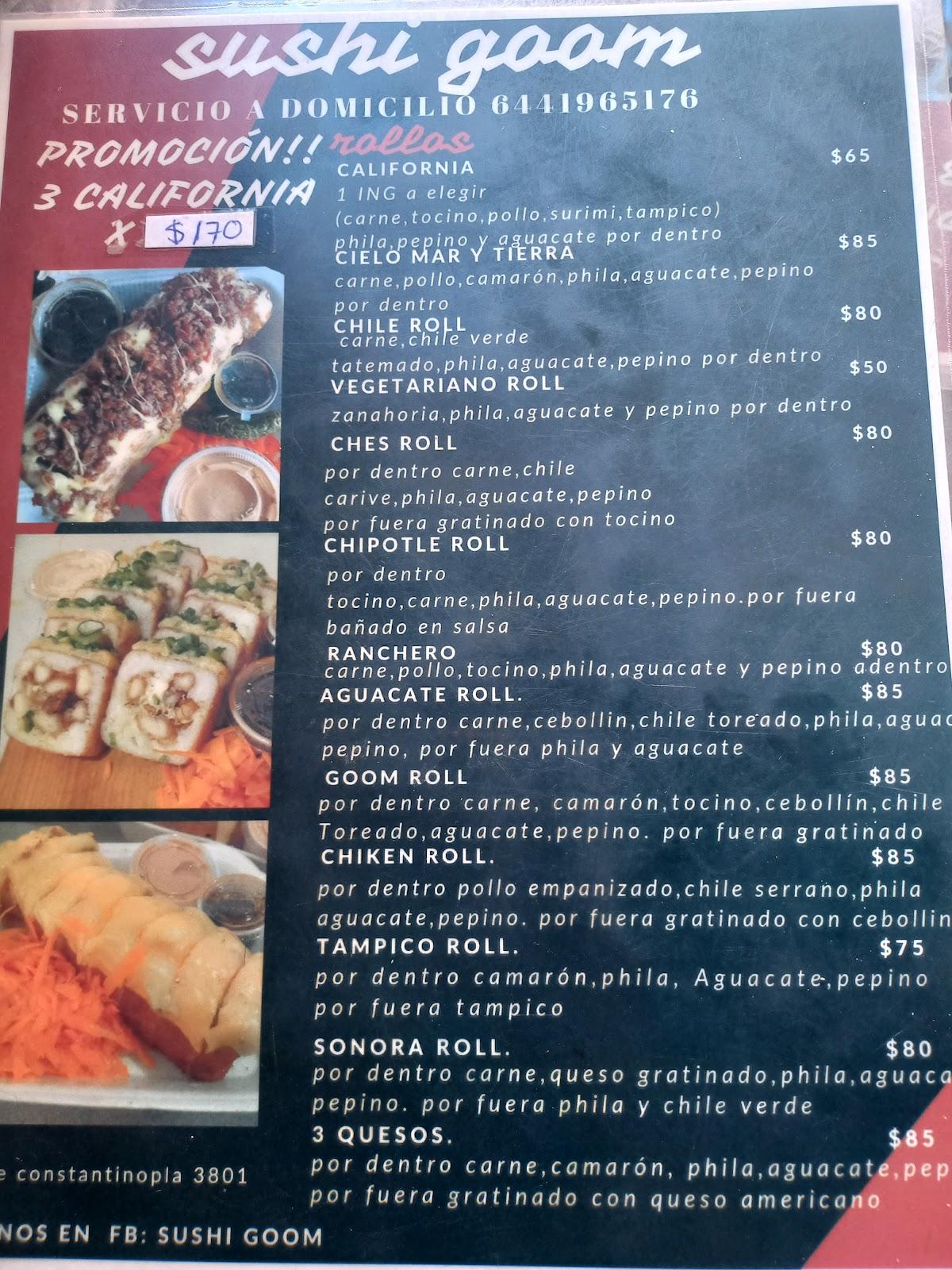 Menu at Sushi Goom restaurant, Ciudad Obregón