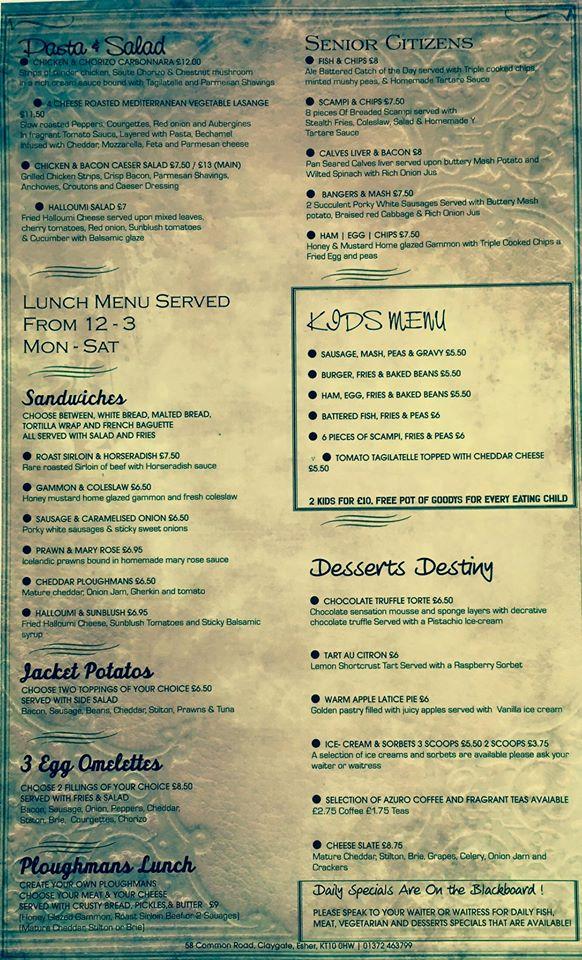Menu at The Griffin pub & bar, Claygate