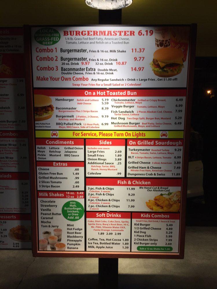 Menu at Burgermaster restaurant, Bellevue