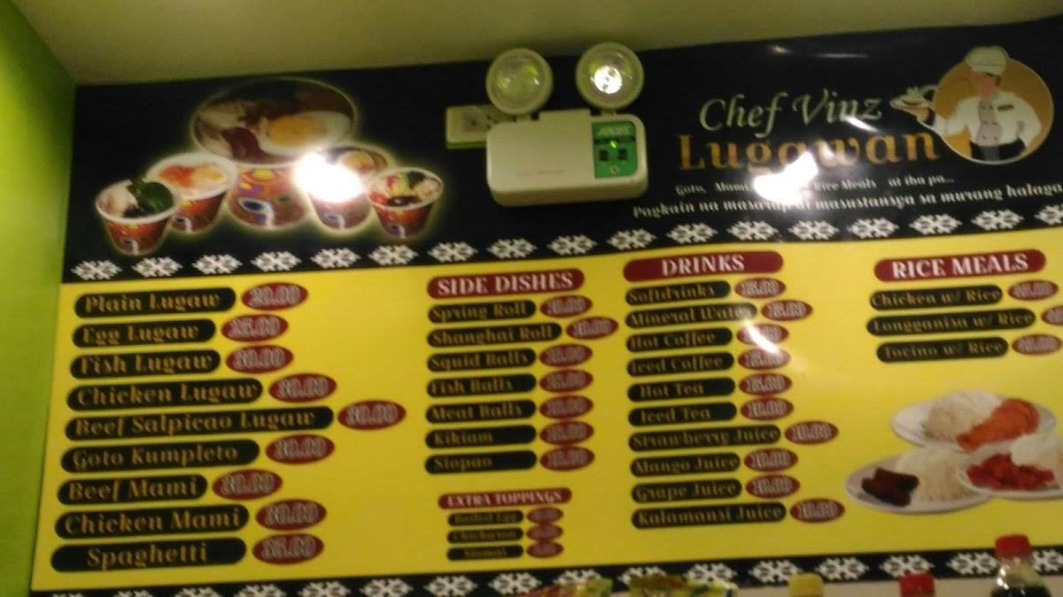 Menu at Chef Vinz Lugawan cafe, Davao City