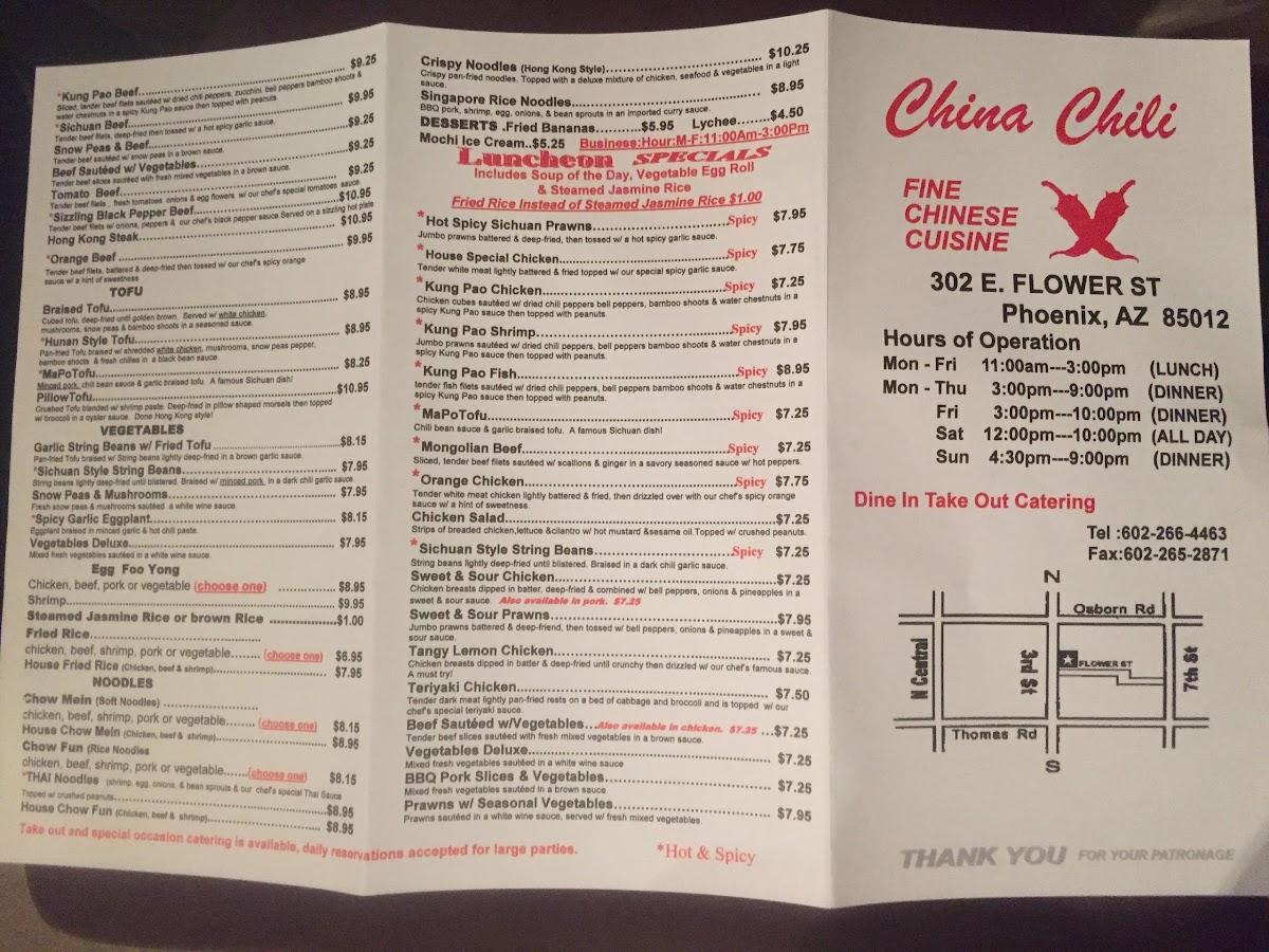 China Chili Menu With Prices at Rebecca Leon blog