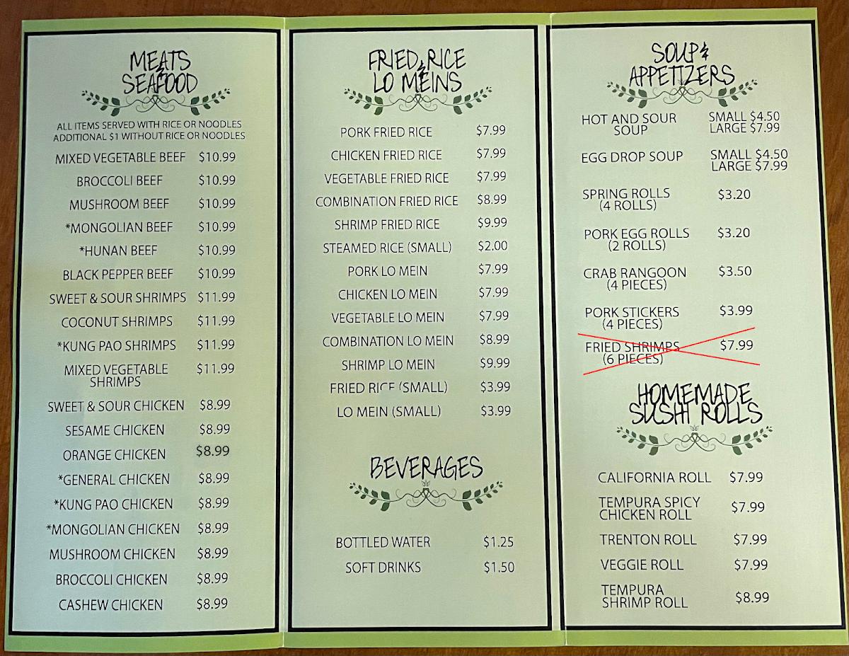 Menu at China Fresh restaurant, Trenton