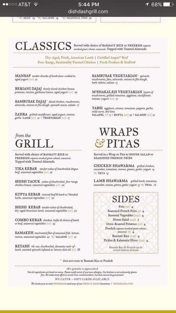 Menu at Dishdash Middle Eastern Cuisine restaurant, Sunnyvale, 190 S ...