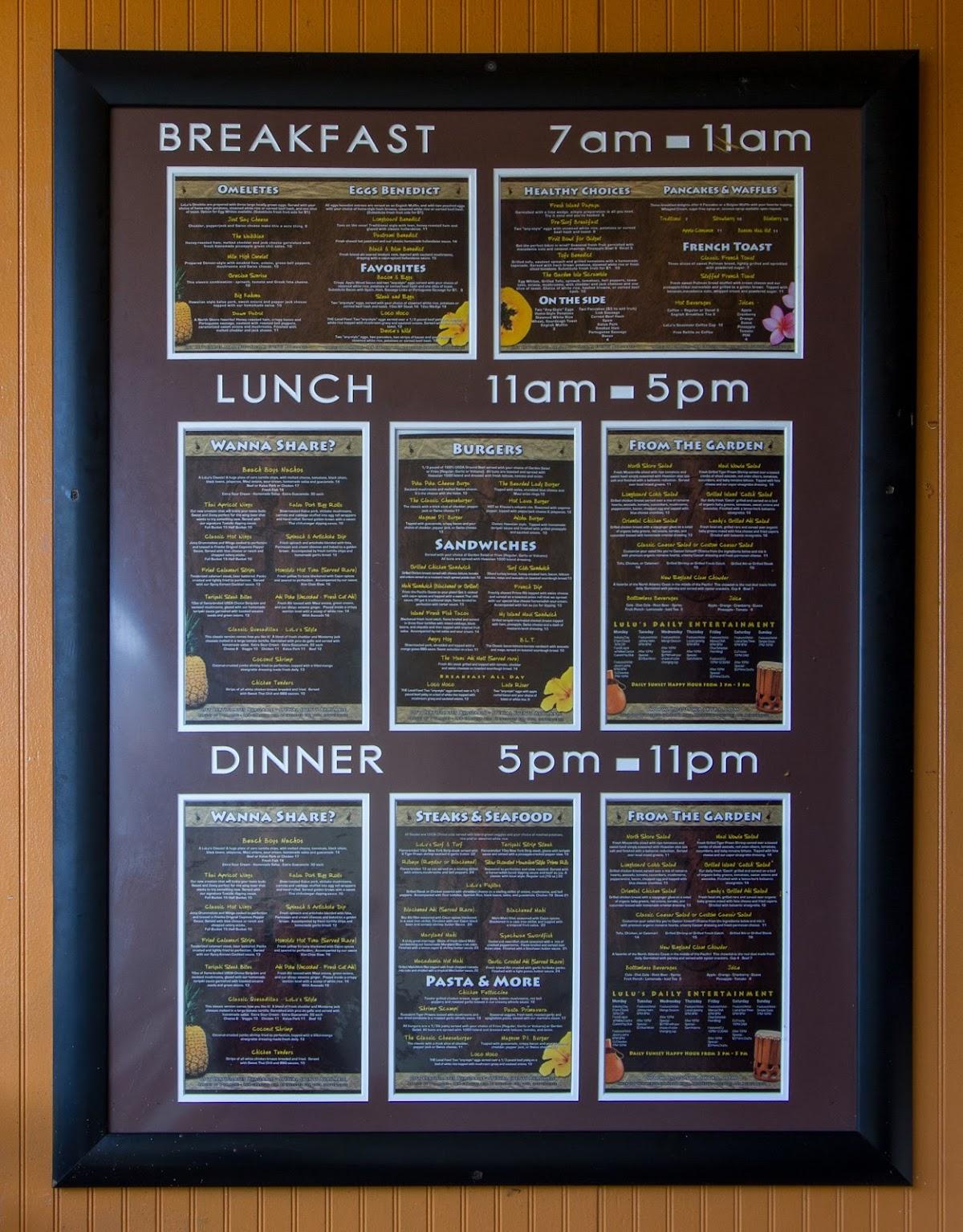 Menu at Lulu's Restaurant Waikiki, Honolulu