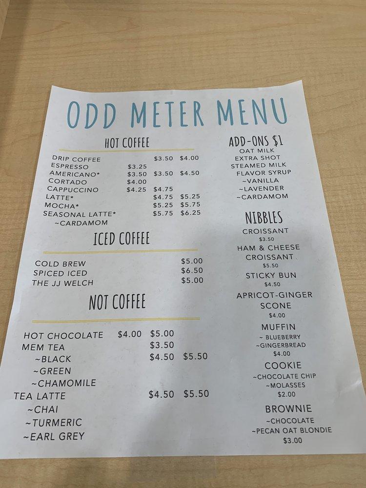 Menu at Odd Meter Coffee Co cafe, Salem