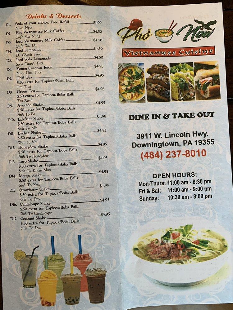 Carta de Pho Now Restaurant, Downingtown