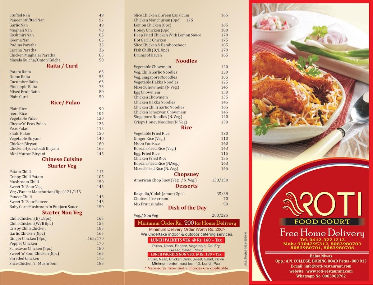 Menu at Roti Restaurant, Patna