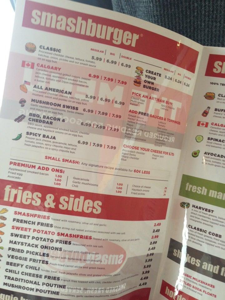 Menu at Smashburger restaurant, Calgary, 32 Ave NE #4