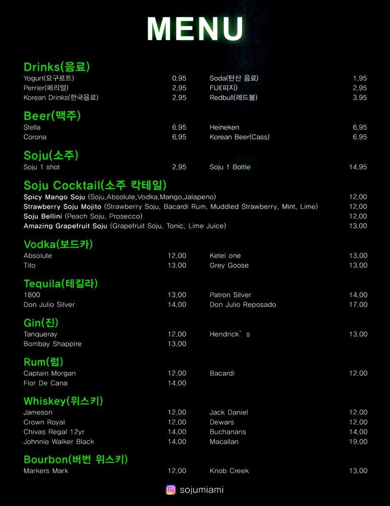 Menu at Soju Miami BBQ, Miami