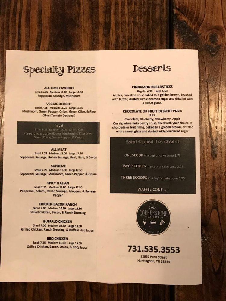 Menu at The Cornerstone Eatery pizzeria, Huntingdon