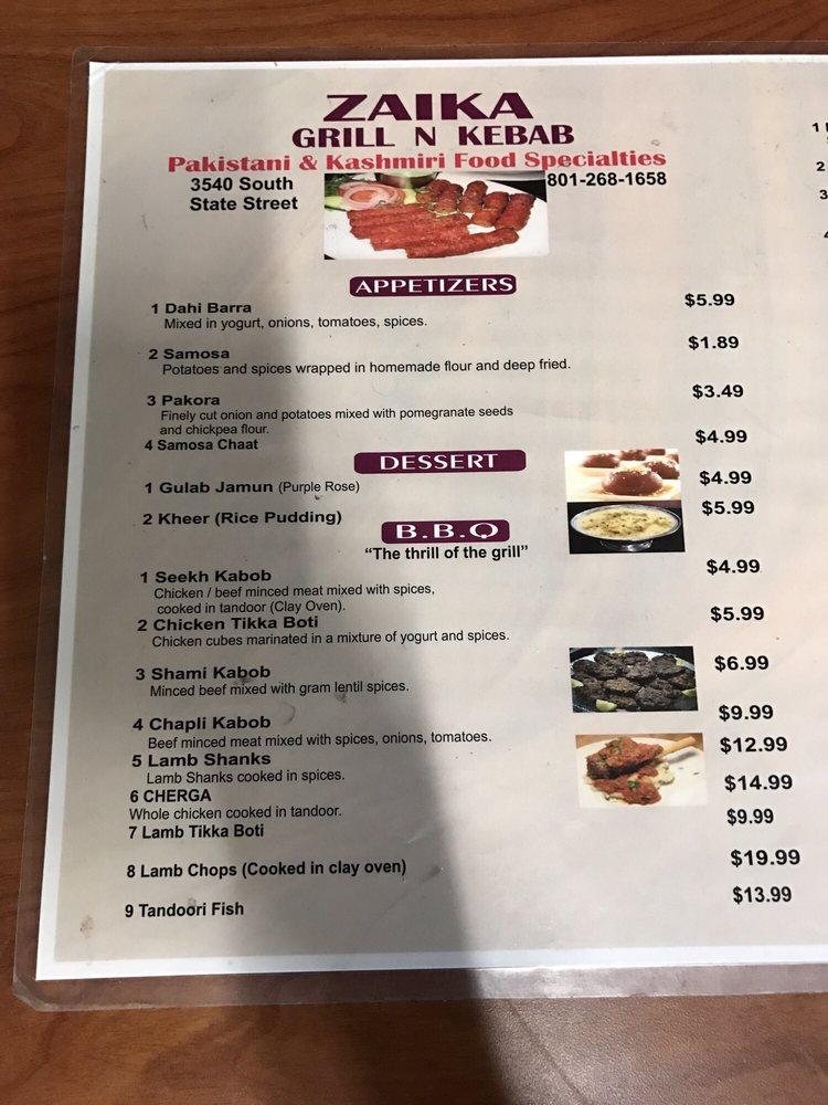 Menu at Zaika Grill n Kebab restaurant, Salt Lake City