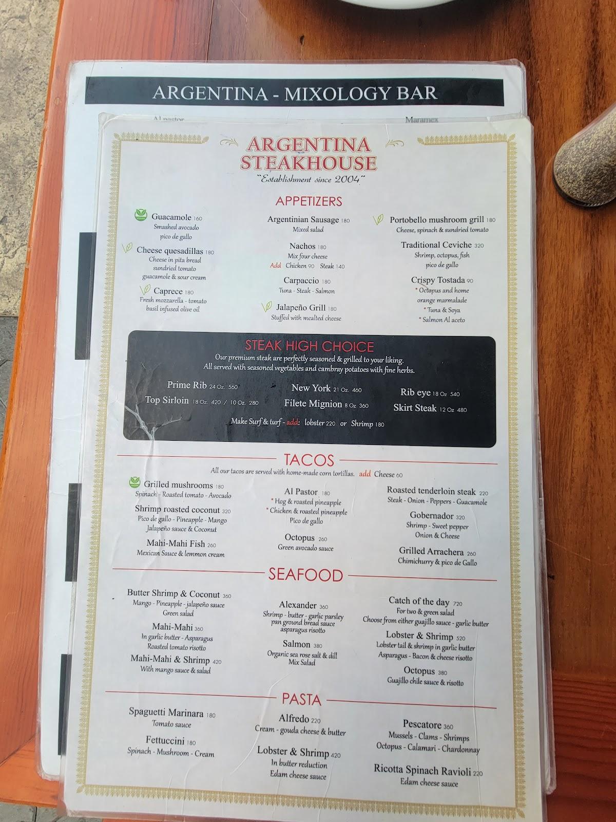 Menu at Argentina Steakhouse, Isla Mujeres
